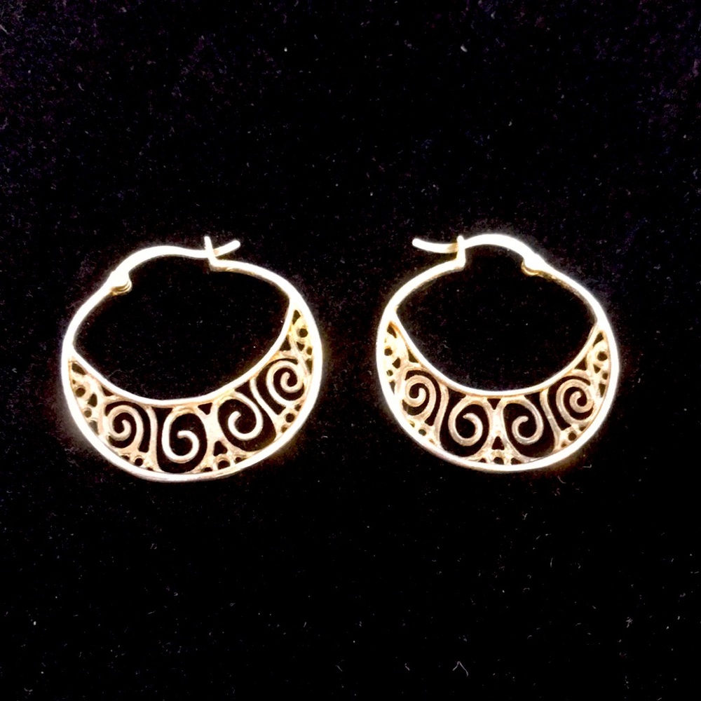 925 Sterling Silver Hoop Scroll Drop Earrings - Gem